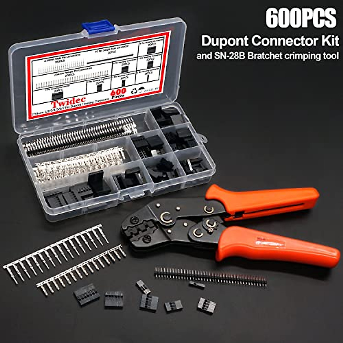 Twidec/600PCS 2.54mm dupont connector kit 1/2/3/4/5/6/7 Pin Housing Connector With 2.54 Male and Female Dupont Terminals Connectors And Wire Terminal Crimping Pliers Dupont Crimping Tools