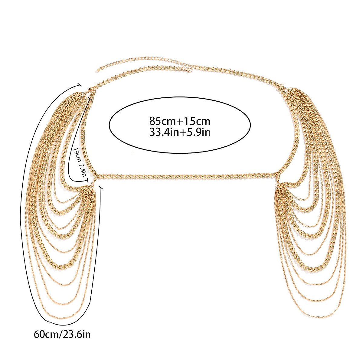 Summer Beach Punk Shoulder Body Chain Multi-Layered Back Chain Bikini Metal Tassel Arm Chain Statement Bridal Wedding Backdrop Necklace Body Chain Jewelry for Women