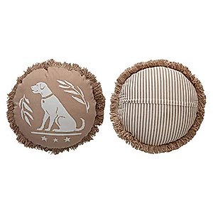 Creative Co-Op Round Printed Dog & Fringe w/Tan Striped Back, Cotton Pillow