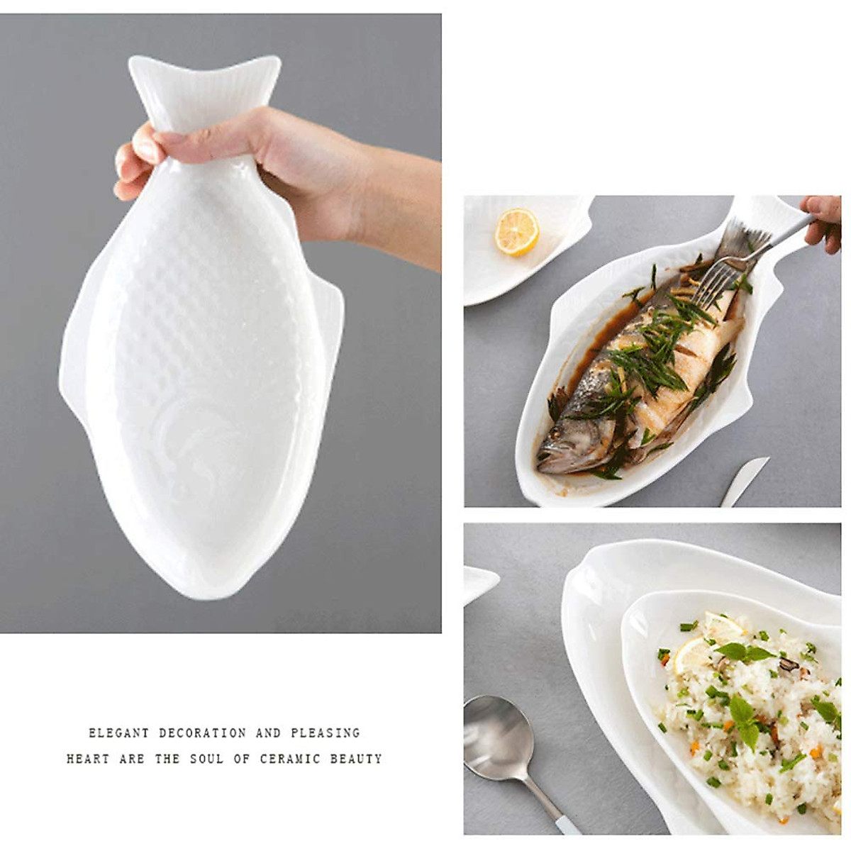 DOITOOL 1Pc Fish Shaped Plate Fish Platter Ceramic Unique Decorative Serving Snack Storage Platter for Party Wedding Restaurants Home (11 Inches, White)