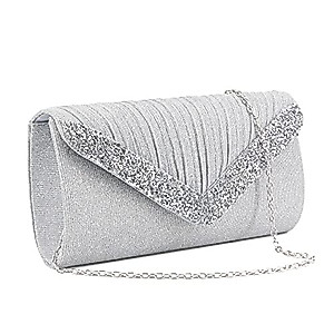 Gabrine Women's Shiny Rhinestone Evening Bag Pleated Envelop Bag Handbag Clutch Purse for Wedding Party Prom