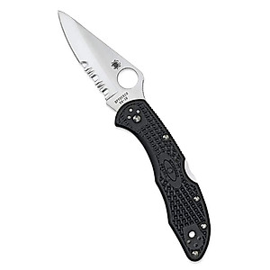 Spyderco Delica 4 Lightweight Signature Knife with 2.9" Saber-Grind Steel Blade and High-Strength FRN Handle - CombinationEdge - C11PSBK