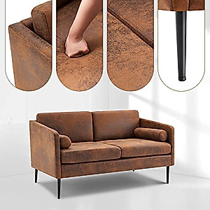 Karl home Loveseat Sofa 52" Bedroom Couch Mid-Century 2-Seat Sofa Bronzing Cloth Upholstered Love Seat with Metal Legs for Living Room, Bedroom, Balcony, Apartment, Office, Brown