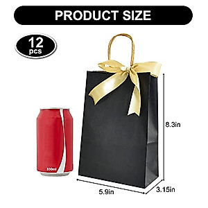 BEISHIDA Small Gift Bags Black Gold Gift Bags with Handles and Ribbon Party Favor Bags Goodie Bags Kraft Paper Bags for Mother's Day Birthday Wedding(8.3 * 5.9 * 3.2 in, 12PCS) …