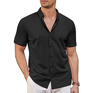 COOFANDY Casual Dress for Men Short Sleeve Button Up Summer Beach Shirts Wrinkle Free Black