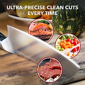 Honjo Muller Santoku Knife 7 Inch - Sharp Japanese-Style Kitchen Chef Knife | Full Tang Stainless Steel Cooking Knives | Cutting, Chopping, Slicing