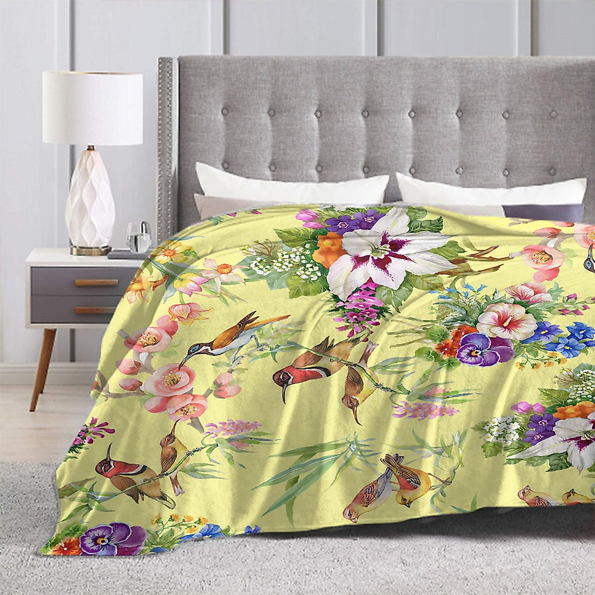 Throw Blanket 40x50 Inch,Watercolor Wild Birds Flannel Soft Cozy Fluffy Throw Blankets and Warm Throws for Adults in Couch Sofa Bed 50x40 Inch