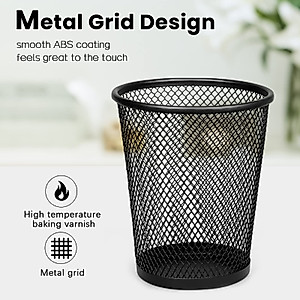 QYH Mesh Pencil Holder Metal Pen Cup Black for Desk 6 Packs