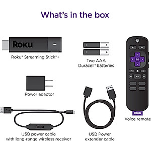 Roku Streaming Stick+ Streaming Device with Long-Range Wireless and Roku Voice Remote with TV Controls HD/4K/HDR & Bundle Swanky Cables HDMI Cable (Roku Streaming Stick), 3810-R