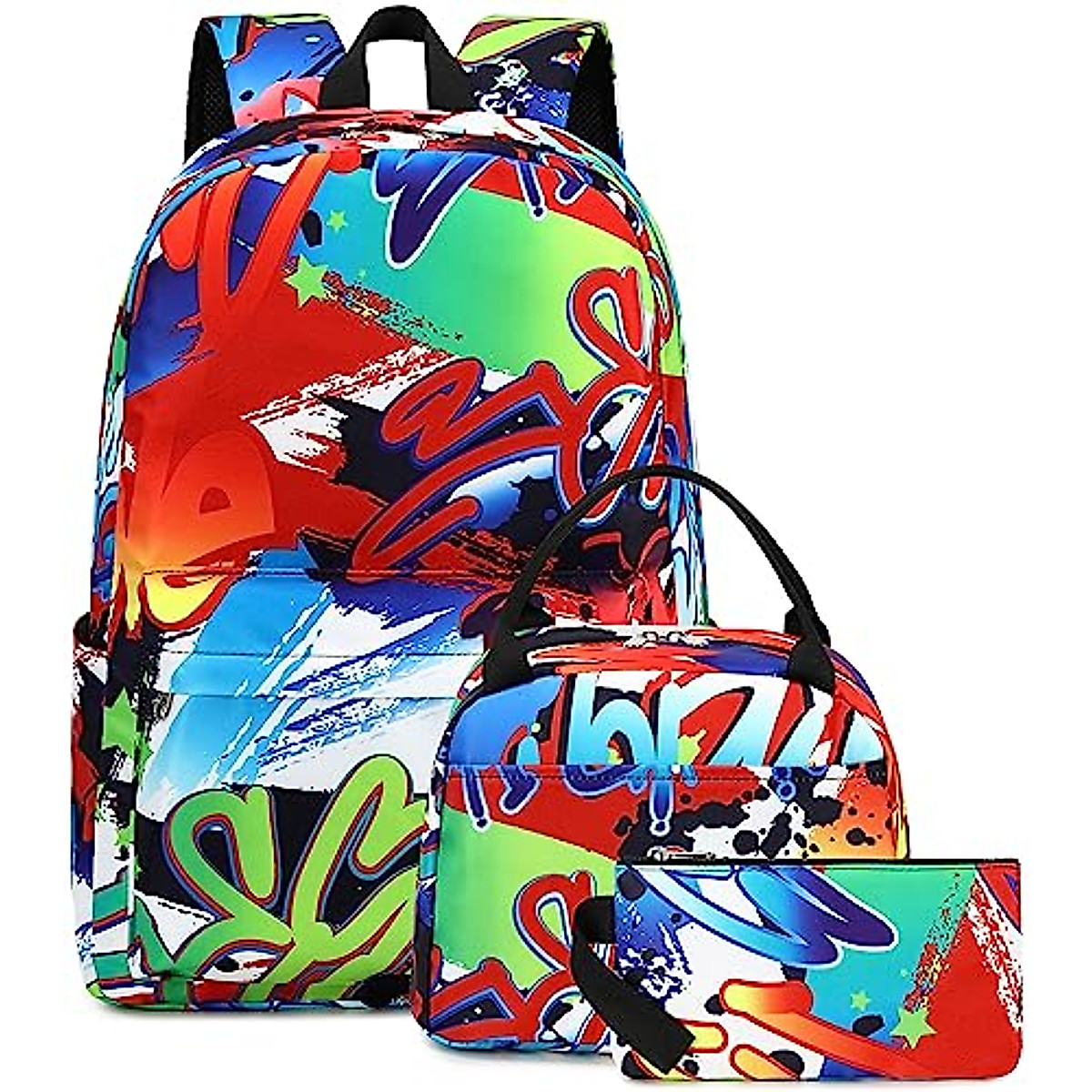 Bluboon School Backpack for Boys Teens Bookbag Travel Daypack Kids Girls Lunch Bag Pencil Case (Doodle-3pcs)