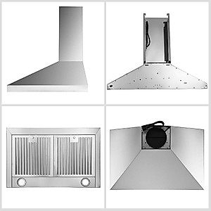 SNDOAS Range Hood 30 inches,Stainless Steel Wall Mount Range Hood,Vent Hood 30 inch w/Touch Control,Ducted/Ductless Convertible,Chimney-Style Over Stove Vent Hood,Kitchen Hood,Baffle Filters