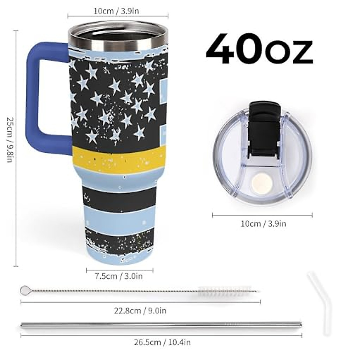 Vintage 911 Dispatcher Thin Gold Line Flag 40 Oz Tumbler Insulated Stainless Steel Water Bottle Travel Mug Car Cup with Handle And Straw