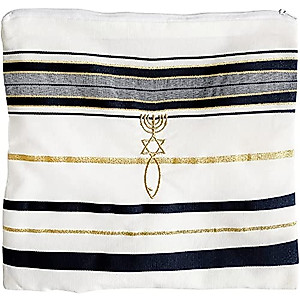 Holy Land Market Messianic Christian Shawl/Tallit - The Messiah Tallit - Medium Size (72 x 32 Inches) (Black)