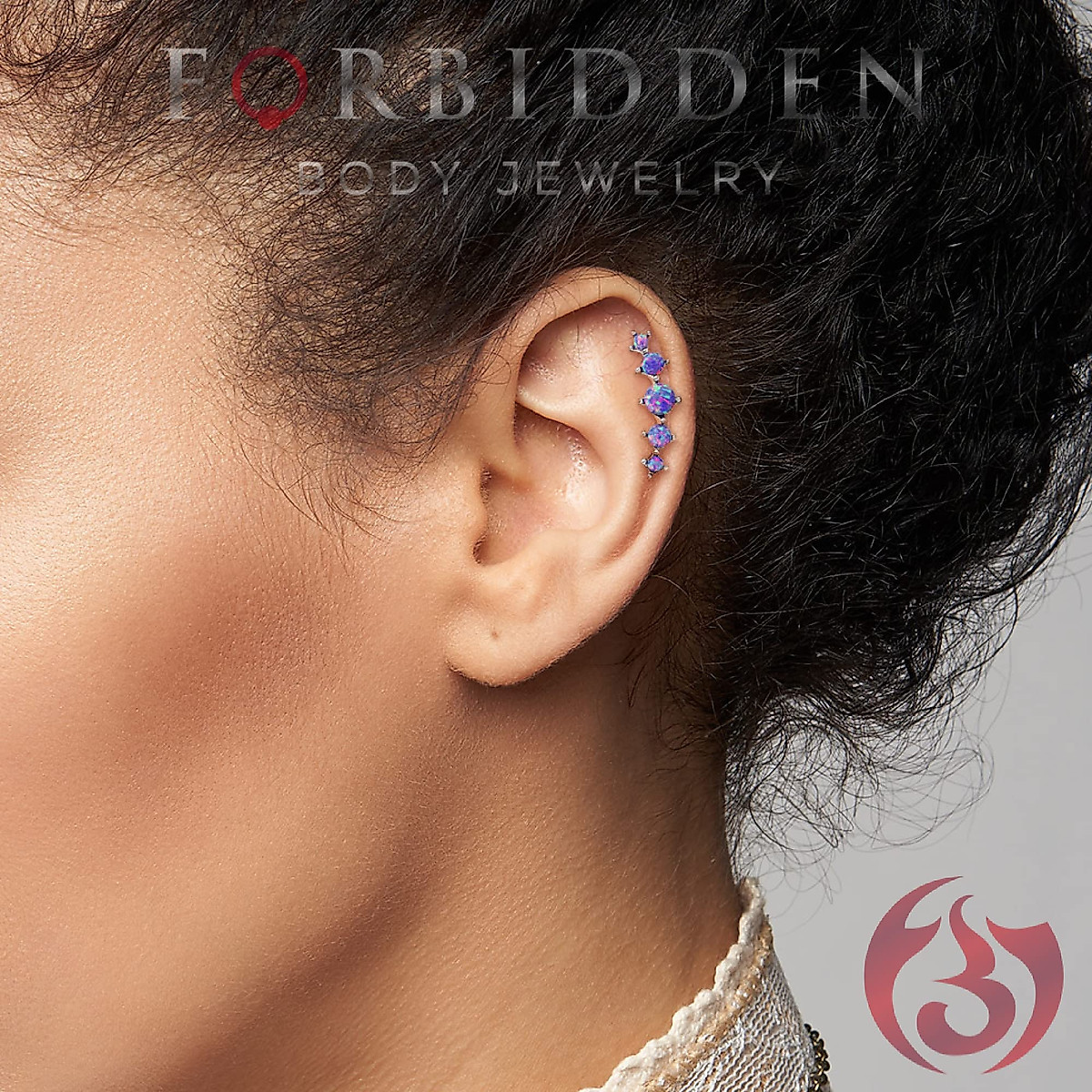 Forbidden Body Jewelry 16g Synthetic Opal Stone Curved Surgical Steel Cartilage/Helix Earring (5-Stone Wh)