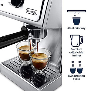 De'Longhi Bar Pump Espresso and Cappuccino Machine, 15", Stainless Steel