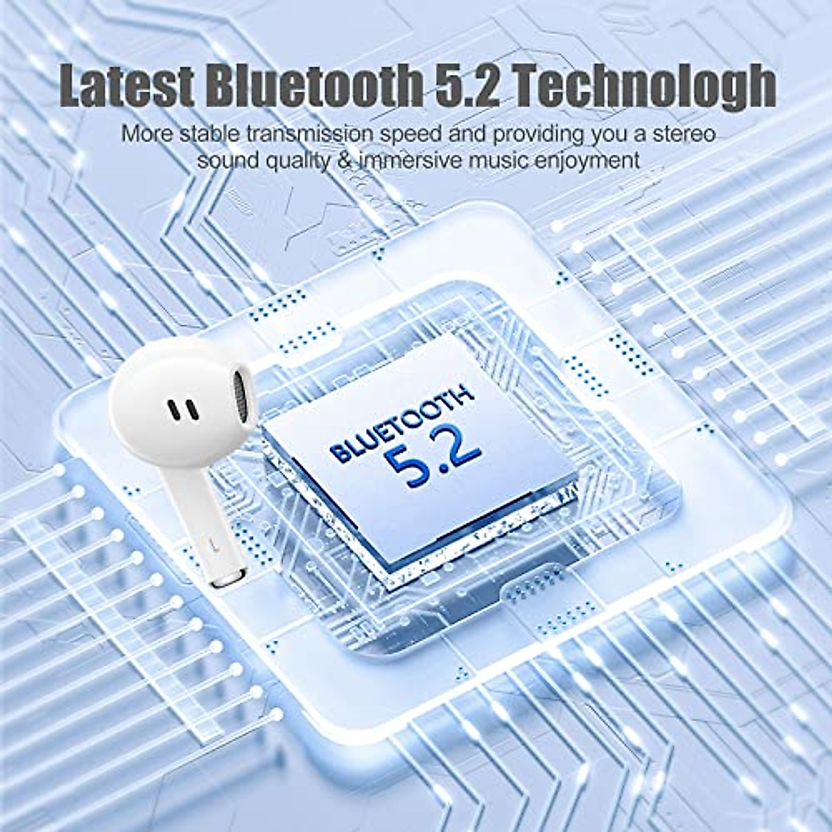 KCOOL Wireless Earbuds, HiFi Stereo Earphones Bluetooth 5.2 Headphones, Noise Reduction, Auto Pairing Mini Earbuds 30 hrs Playtime with Charging Case for Sports/Work, Gifts for Dad/Him