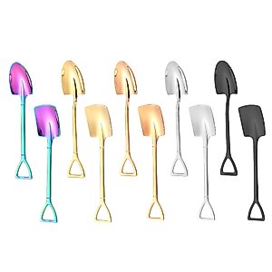 10Pcs Shovel Spoons Stainless Steel Spoon Reusable Dessert Spoons for Coffee Tea Ice Cream Fruit Sugar Cake