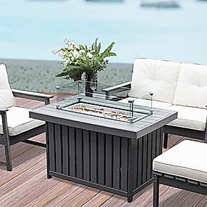 43'' Propane Fire Pit Table, 50,000 BTU Gas Fire Pit , CSA Certified Outdoor Patio Fire Table with Glass Wind Guard, Fire Glass and Lid, Safe for Garden Deck Patio Backyard (Grey)