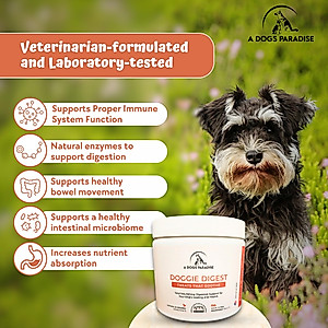 Doggie Digest-Natural Organic Dogs Pre & Probiotics, 10 Active Nutrients, Cold Pressed, Vet Formulated, Upset Stomach/Allergies/Itching, Digestive Enzymes, Gut/Skin/Hip/Joint, Pumpkin, Immune Support.