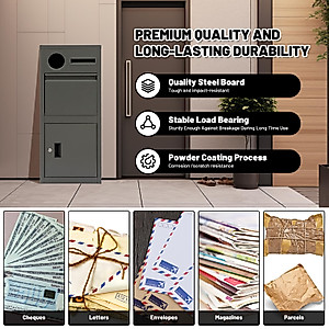 Reykilor Package Delivery Boxes for Outside, Lockable Parcel Storage Box Extra Large Mailbox with Newspaper Round Hole, Parcel Drop Box Anti-Theft Waterproof for Porch, House, Curbside