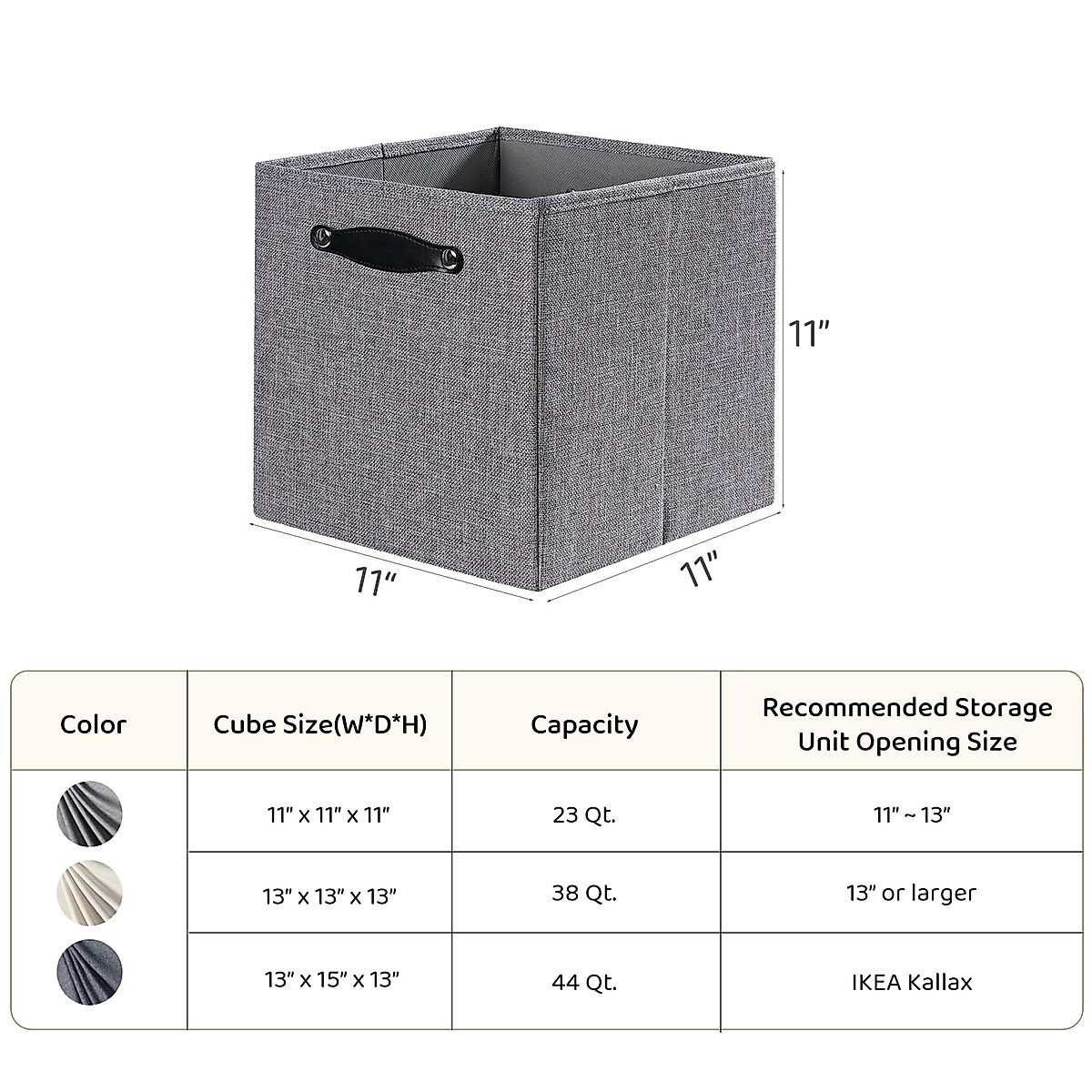 FABINADO Thickened Storage Cubes, 13x15 Inch Foldable Storage Cuby Bin with Dual Handles for Kallax, Gray, 4 Pack