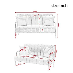 Majnesvon 61" Modern Velvet Loveseat Sofa,Upholstery Love Seat Couches with Tufted Backrest,Golden Metal Legs,Accent Sofa for Living Room Bedroom Apartment Office (Pink)