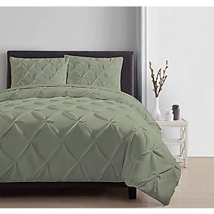 Pinch Pleated Duvet Cover Sage Pinch 3 Piece Duvet Cover King/California King Size (94" x 104") Inch 100% Cotton 800 TC with Zipper Closure & Corner Ties for Luxury Duvet Cover
