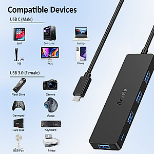 Aceele 5 Port USB 3.0 USB Type C Hub, Ultra-Slim with 2ft Extended Cable, 5 Gbps SuperSpeed, Micro USB Charging, for 2020 MacBook Pro, Surface Pro 7, Samsung S21, and Other USB C Devices