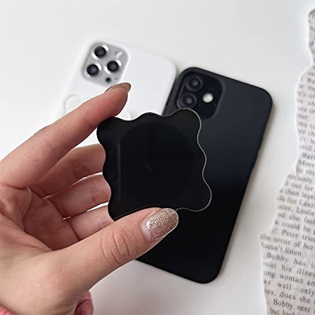 ONLYOU GRIPTOK Phone Grip Korean Grip Tok Unique Interesting Design Simple Cute Stylish Phone Stand Drop Prevention Women's Men's Women's Men's Black