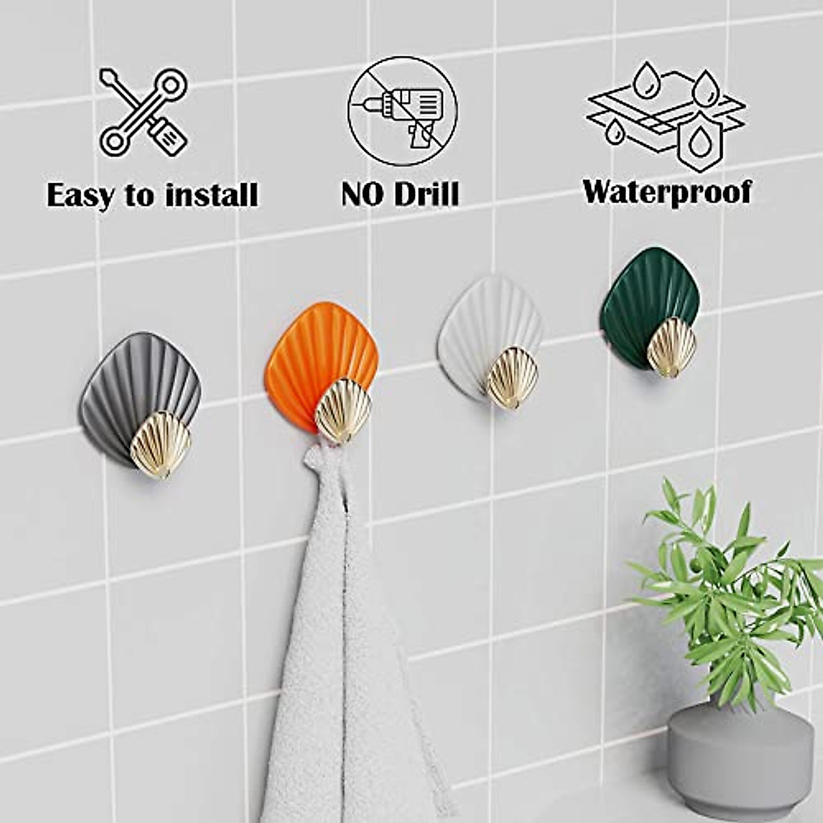 4pcs Decorative Hanging Hooks Seashell Wall Hooks Coat Key Towel Hooks Wall Hangers Beach Nautical Home Decoration Ornaments