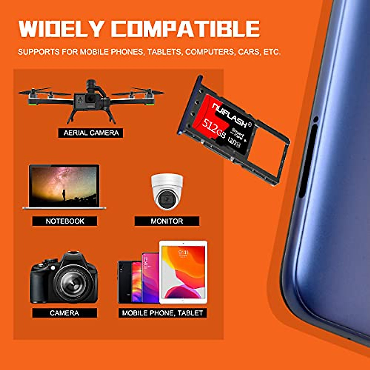 Micro Memory SD Cards 512GB TF Card with Free SD Card Adapter Class 10 High Speed 512GB Memory Card 512GB for Dash Cams Action Camera,Surveillance&Security Cams 512GB