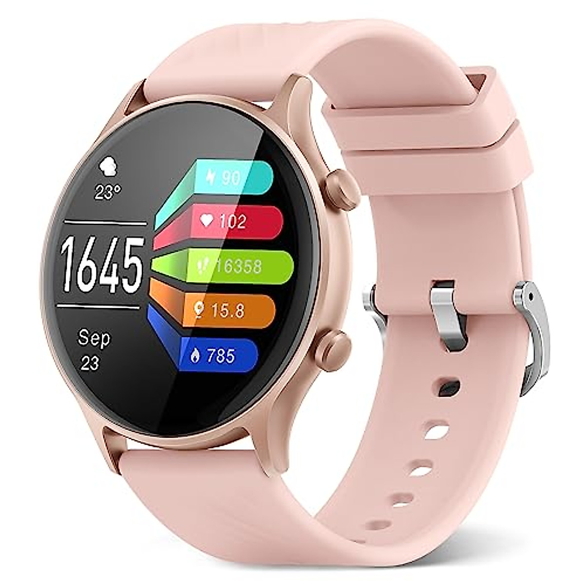 Smart Watch, Blood Pressure Watches for Women, Fitness Tracker with Heart Rate Monitor Blood Oxygen Tracking, Smartwatch Watch for Women iPhone Android Reloj Inteligente para Mujer, 1.4'' Round Pink