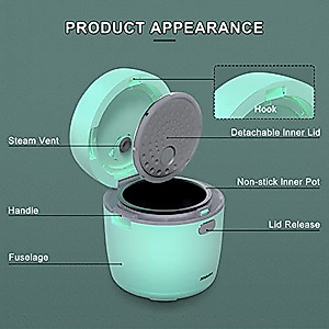 Mishcdea Smart Mini Rice Cooker 3 Cups Uncooked, One-Touch Small Rice Cooker 6 Cups Cooked, Personal Rice Multicooker Steamer With Non-Stick Inner Pot Delay Timer & Keep Warmer, For 1-2 People, Aqua
