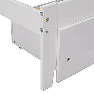 LCH Queen Size Murphy Bed with Storage Drawer and Little Shelves on Each Side, Solid Wood Queen Platform Bed Frame for Kids Teens Adults, No Box Spring Needed (White)