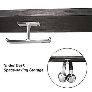 GOGUY Headphone Stand with Cable Organizer, Under Desk Hook Aluminum Stick-On Adhesive Dual Headsets Holder Mount PC Gaming Accessories,Black