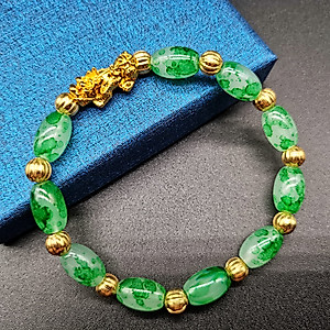 Homelavie Feng Shui Pixiu Bracelet Amulet Dragon Natural Stone Beads Bracelet Attract Wealth Money and Good Luck(Green) (Lucky)