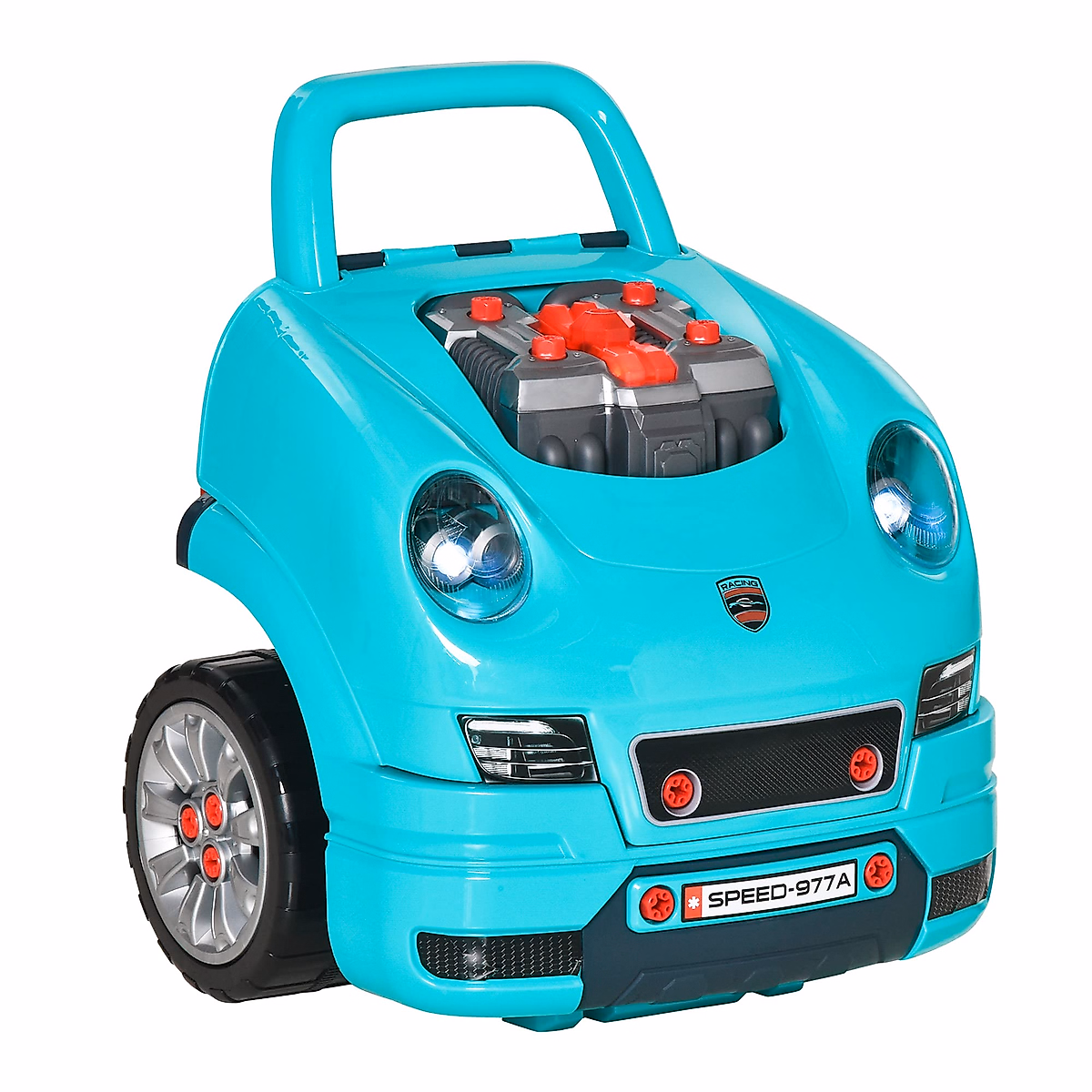 Qaba Kids Truck Engine Toy, Kids Mechanic Car Repair Set, Engine Disassembly Play Workshop, Includes 61 Pieces, Steering Wheel, Horn, Light for 3-5 Years Old, Teal