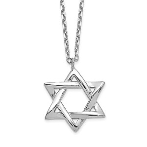Solid 925 Sterling Silver Star of David Lucky Jewish 1in Extension Pendant Necklace Charm Chain