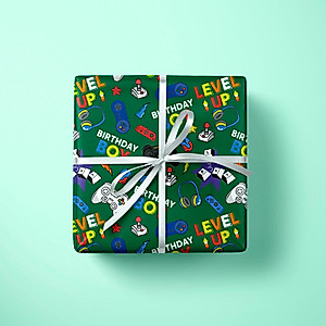 WRAPAHOLIC Gaming Wrapping Paper Roll - Mini Roll - 17 Inch x 33 Feet - Gaming Boys Kids Boys Happy Birthday Design, Perfect for Birthday, Party, Holiday