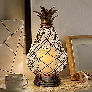 MOZEAL 13" Outdoor Glass Pineapple Lantern,Ip44 Waterproof,6 Hours Timer,Decorative Candle Lantern,with Flameless Candles,Battery Operated,for Front Porch/Patio/Beach/Garden/Pineapple Theme Decor