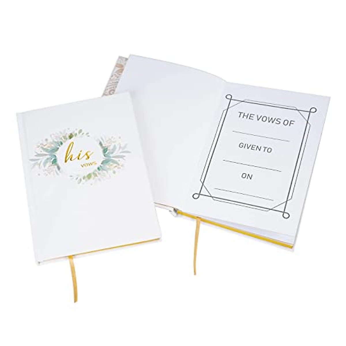 Avamie His and Her Wedding Vow Books Keepsakes, Wedding Officiant Books, Vow Renewal Books, Premium Hardcover with Gold Foil and Gilded Edges, 5.7x4 inch, Romantic White with Greenery Design, 46 Pages