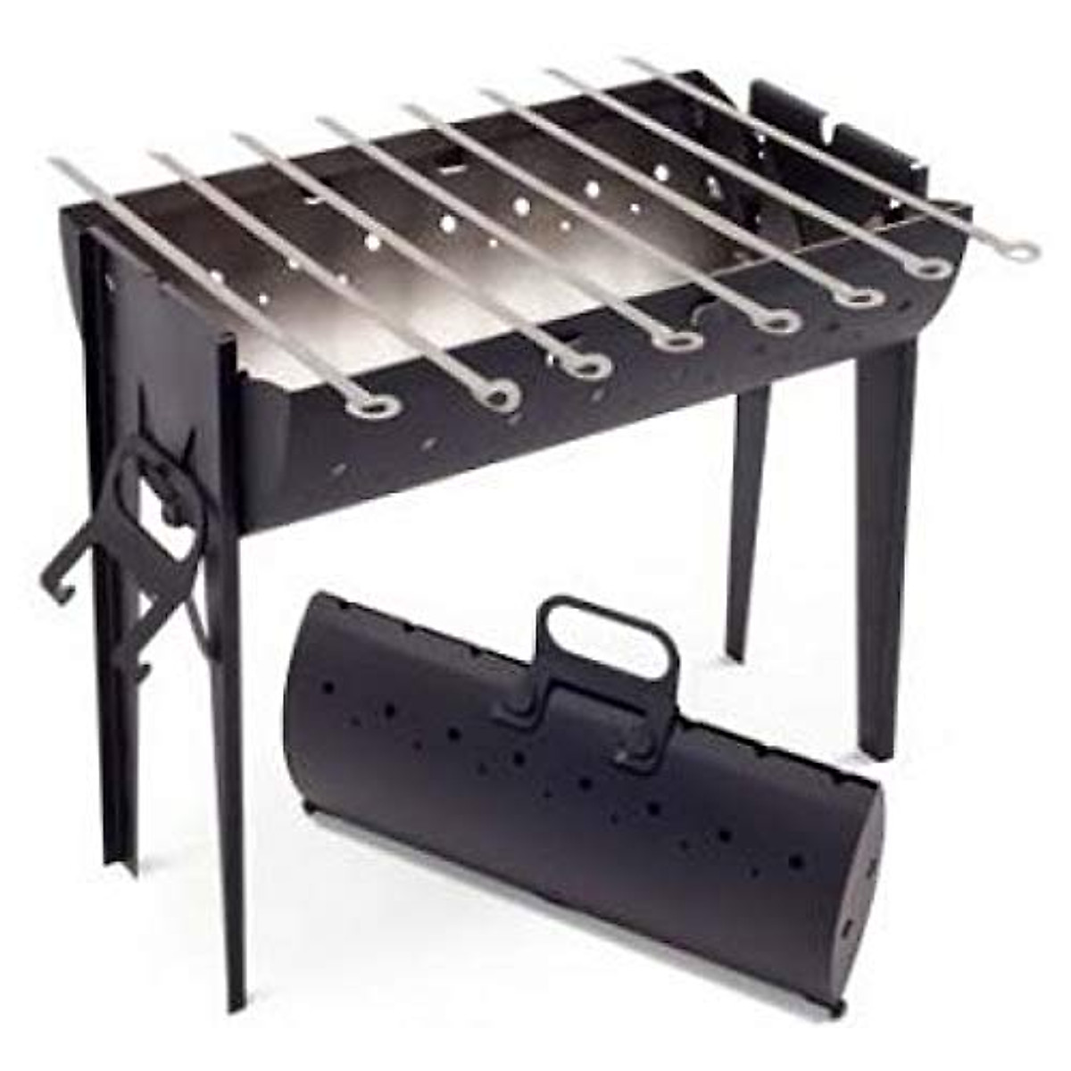 Mangal Grill Folding Steel 2mm Portable with 8 Shashlik Skewers - Bbq Kabob Kebab Grill Charcoal Firesense Barbecue - Brazier Shish Kebab Grill Mangal - Brazilian Kabob Manghal Armenian