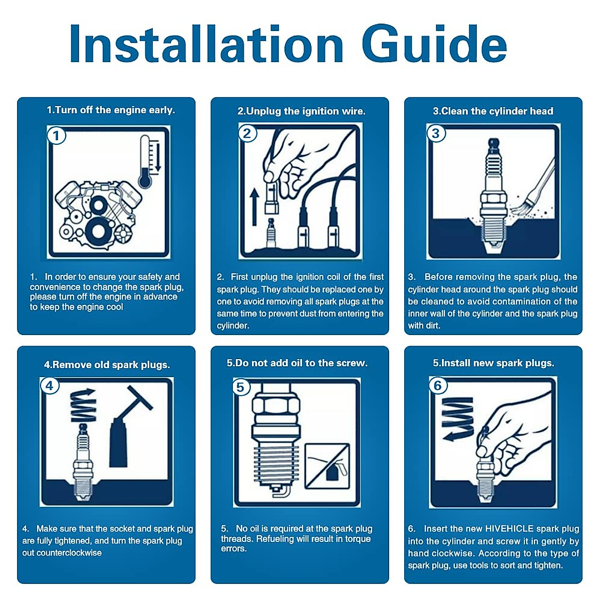 HiVehicle V7425 Spark Plugs – Replacement of #3951 TR55 (6 Pack)