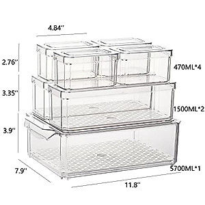 Yustuf 7-pack Stackable Refrigerator Organizer Bins with 3 Liners, Fridge Organizers and Storage Clear Plastic Pantry Organization and Storage Bins with Lids Fruit Vegetable Storage Containers