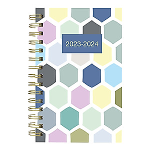 Blueline Essential Academic Daily/Monthly Planner, August 2023 to July 2024, Gold Twin-Wire Binding, Poly Cover, 8" x 5", Geo Design, Honeycomb (CA214PH.02-24)