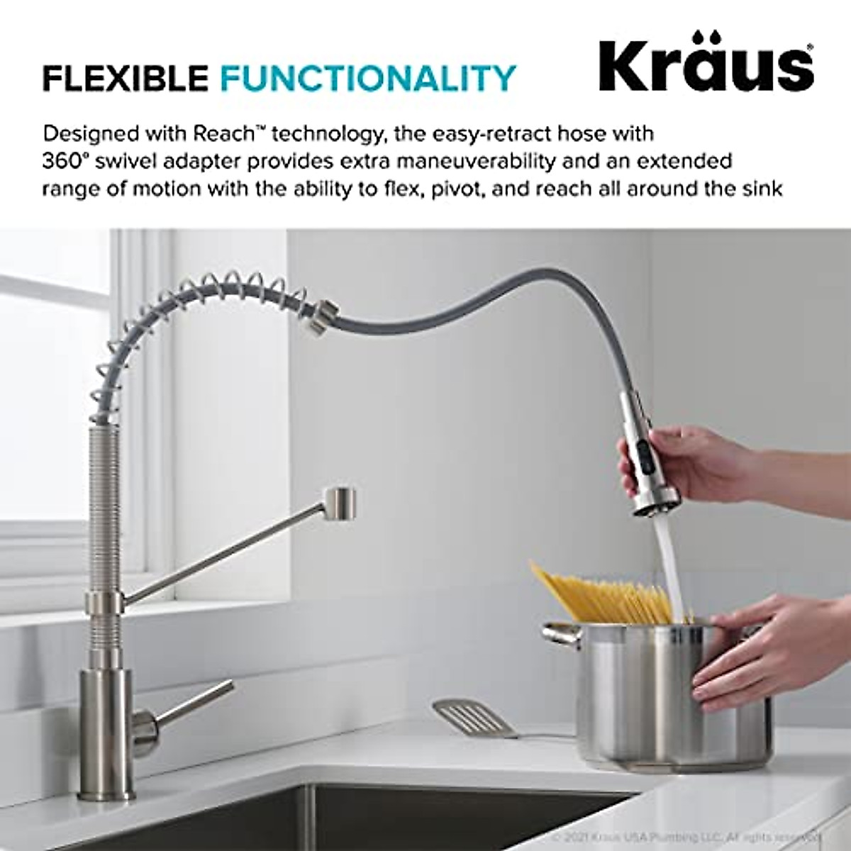 Kraus KCL-1700 Dex 16 Gauge Stainless Steel Single Bowl Sink with Spot Free 18-Inch Commercial Kitchen Faucet with Dual Function Pull-Down Sprayhead in All-Brite