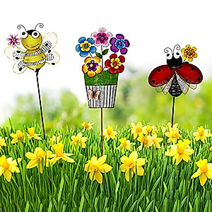 Metal Garden Stakes Spring Yard Sign Decorative Plant Stake Lawn Art Patio Decor Pathway Ornaments Indoor Outdoor Decoration (Bee)