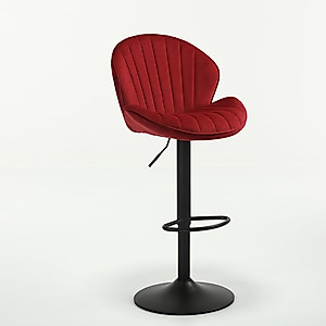 SZLIZCCC Shell Barstools Set of 2, Black Chassis Adjustable Swivel Bar Stool, Velvet Mid Back Bar Chair,Kitchen Counter Stool (Red)