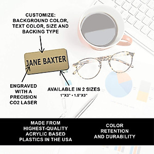 Custom Engraved Name Tag Badges – Personalized Identification with Pin or Magnetic Backing, 1 Inch x 3 Inches, Silver/Black