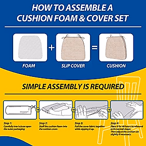 AAAAAcessories D-Shaped Chair Cushions for Dining Chairs with Ties and Removable Cover, 2" Thick Dining Kitchen Chair Pads, Indoor Dining Room Chair Cushions, 17" x 16", Set of 4, Beige